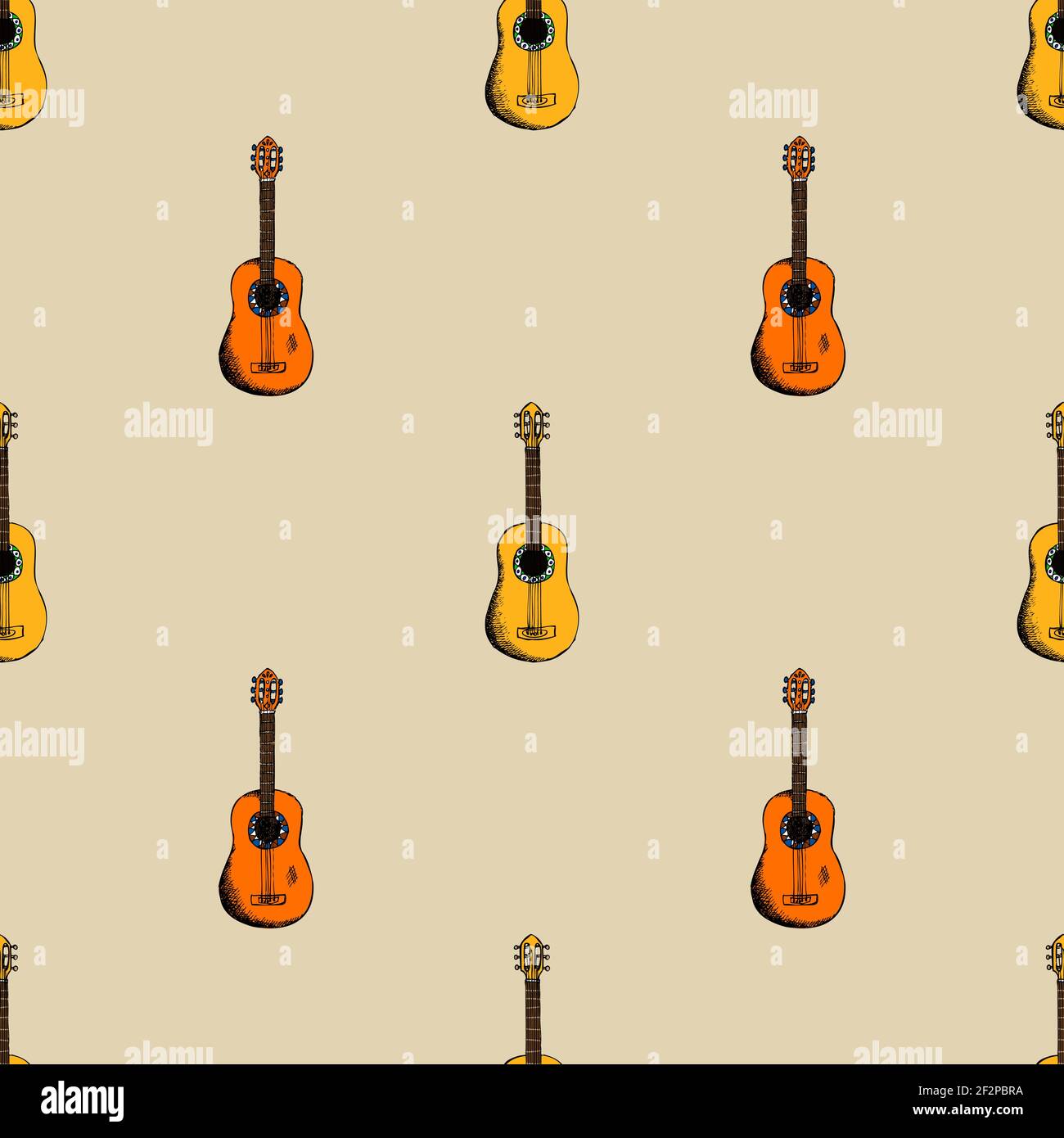 Background with guitar. Sound and acoustic musical instrument. Vector ...
