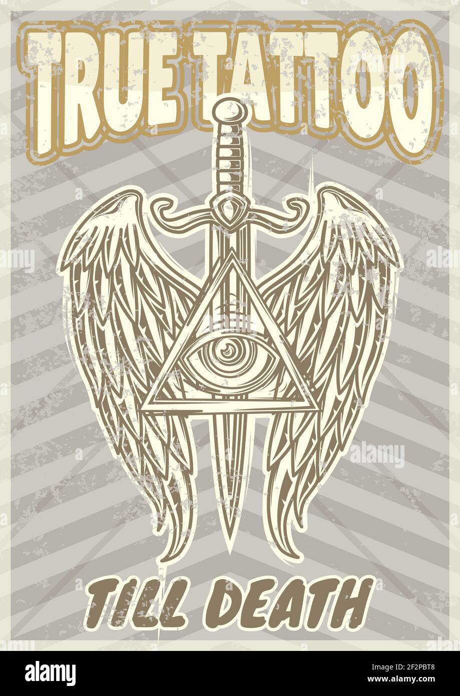 Vintage poster design with illustration of the wings and a sword on the ...