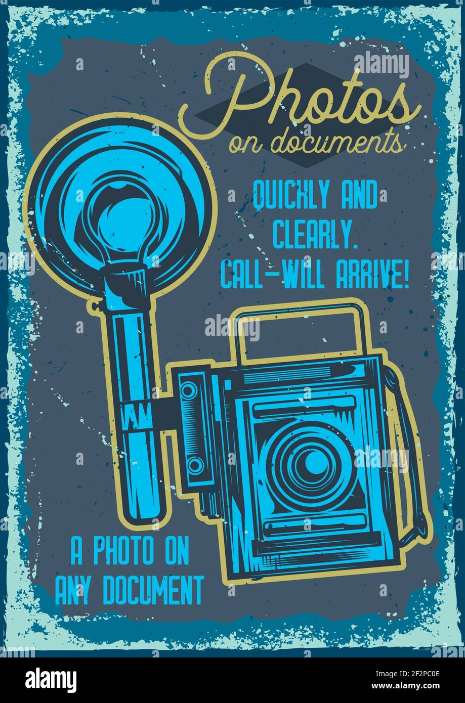 Poster design with illustration of a camera on vintage background Stock ...