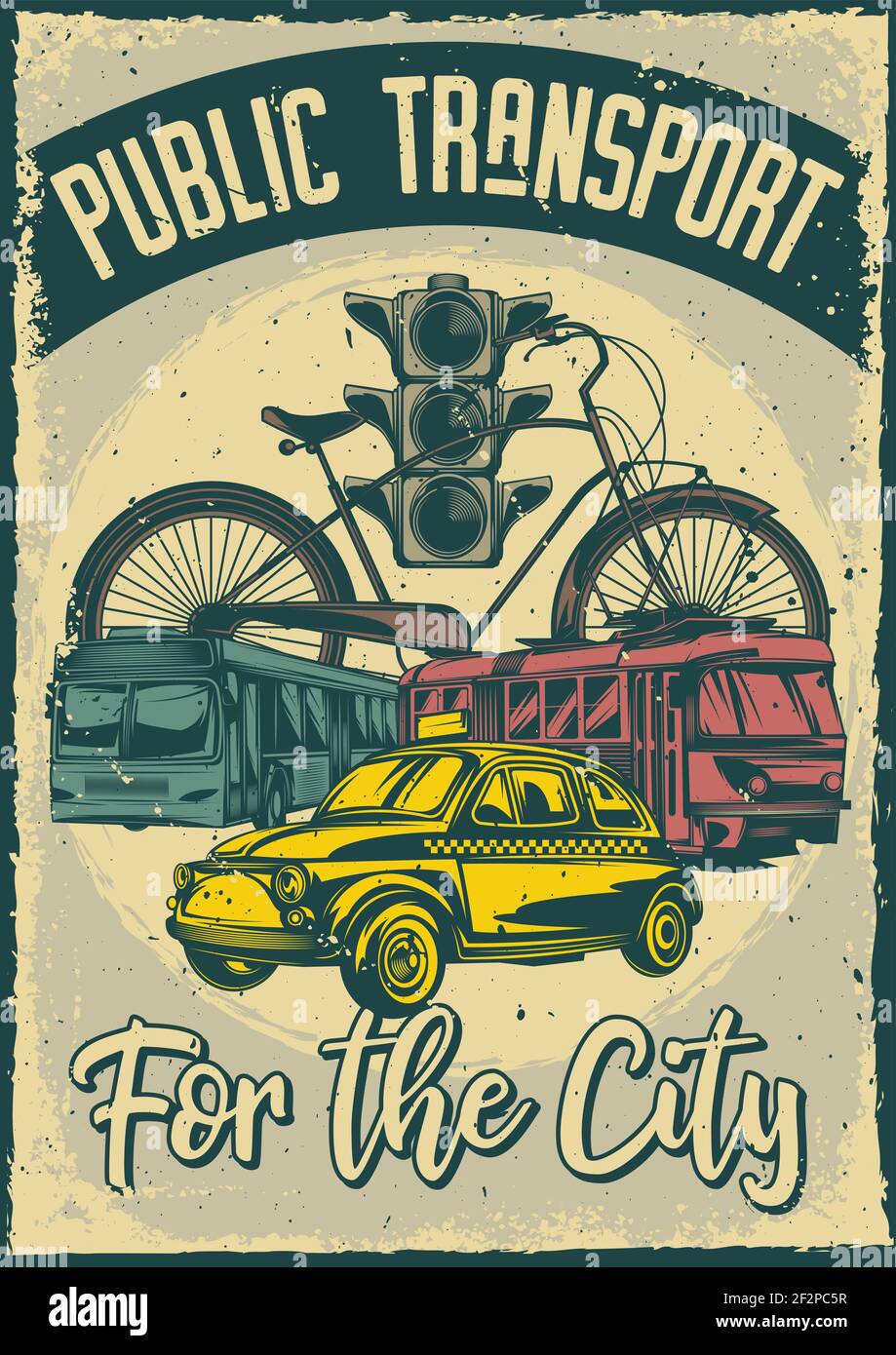 Poster design with illustration of public transport on vintage ...