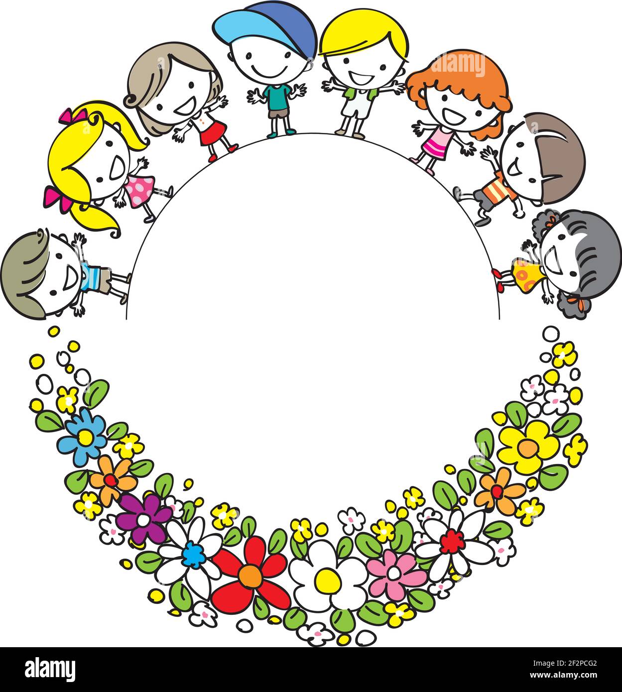 vector cartoon children love garden flowers Stock Vector Image & Art ...