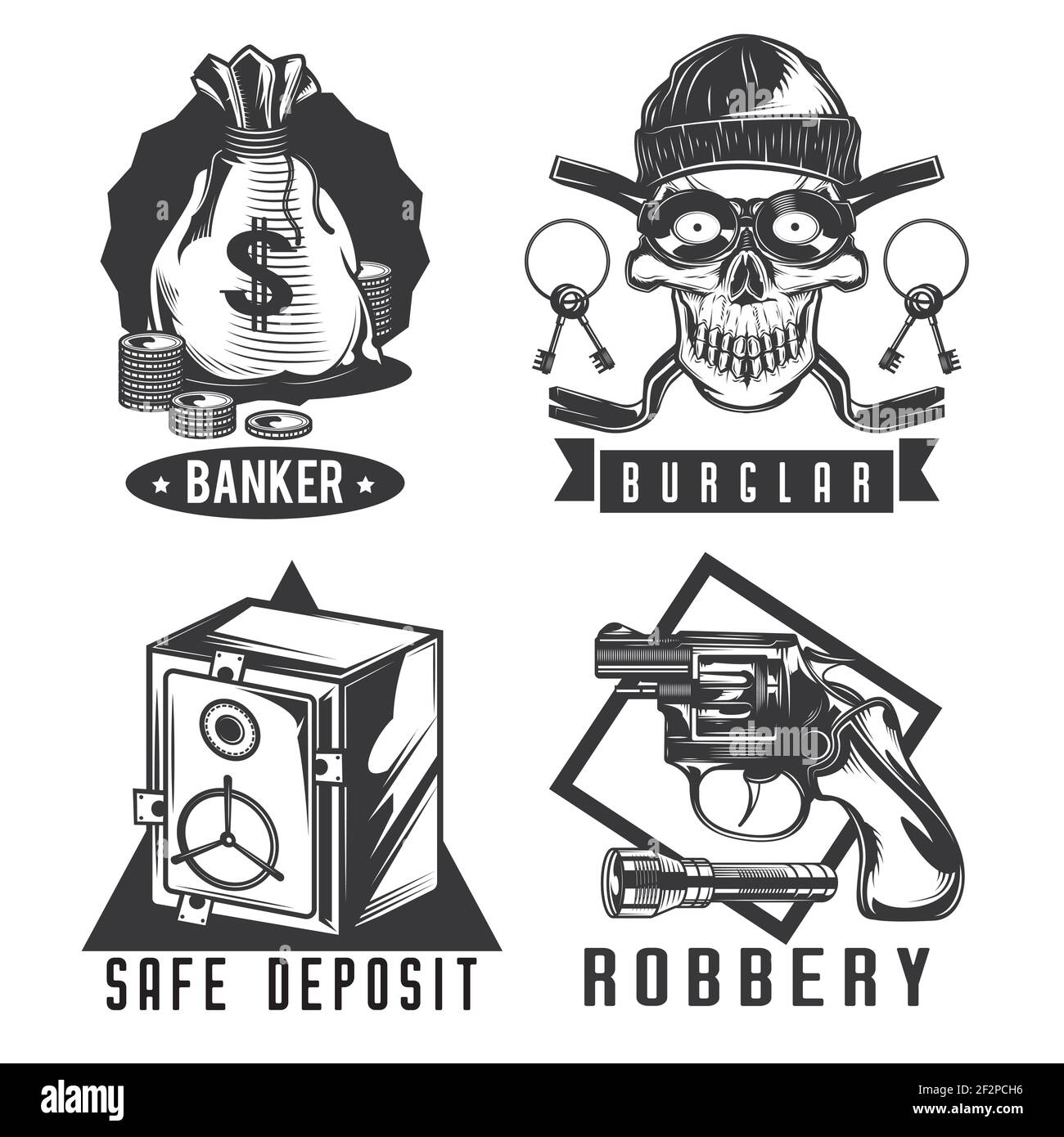 Set of thief emblems, labels, badges, logos. Isolated on white Stock ...
