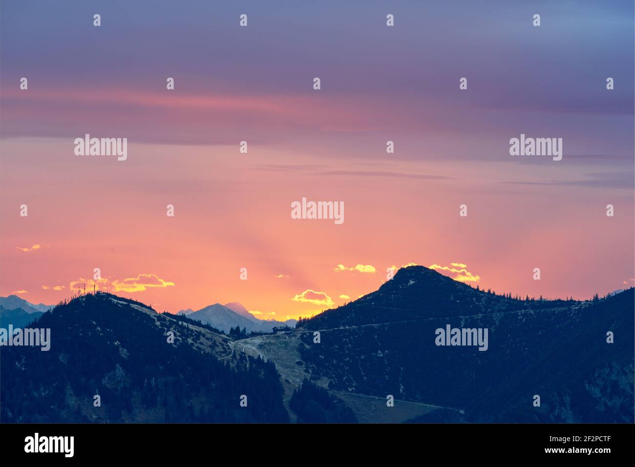 Sunset on the Jochberg with a view of the Herzogstand Stock Photo - Alamy