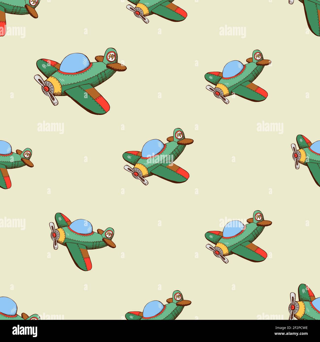 Seamless pattern with colored plane. Background with airplane, vector ...