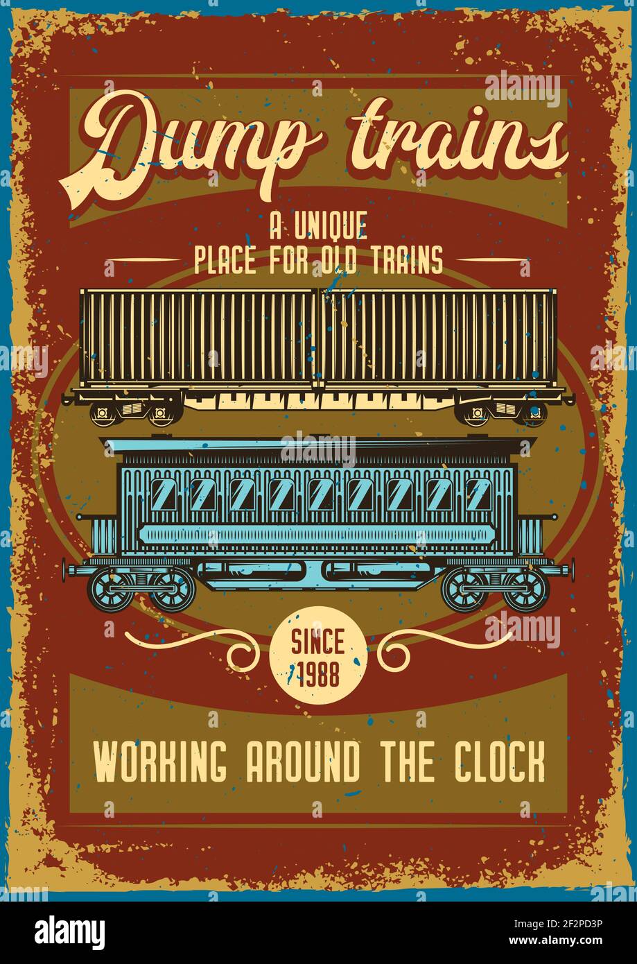 Advertising poster design with illustration of different trains on the ...