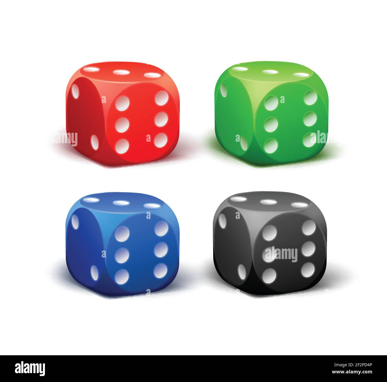 Vector set of different red, black, blue, green dice isolated on white ...