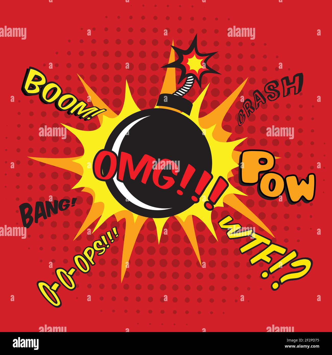 Pop art comic bomb explosion decorative halftone poster template vector ...