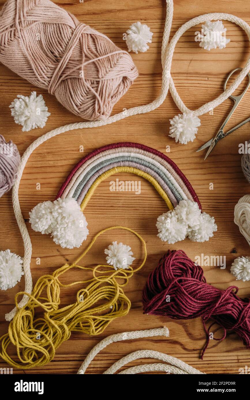 Macrame rainbow, step-by-step 6 - finished rainbow Stock Photo - Alamy