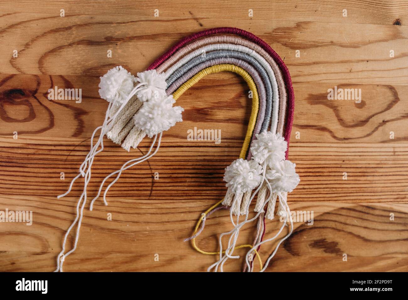 Macrame rainbow, step-by-step 5 - arrange finished pieces before sewing them together Stock ...