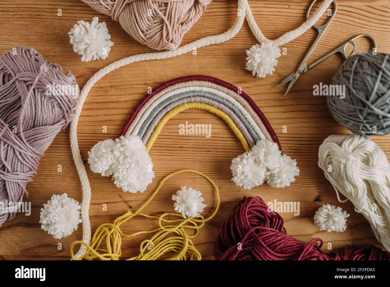 Macrame rainbow, step-by-step 6 - finished rainbow Stock Photo - Alamy