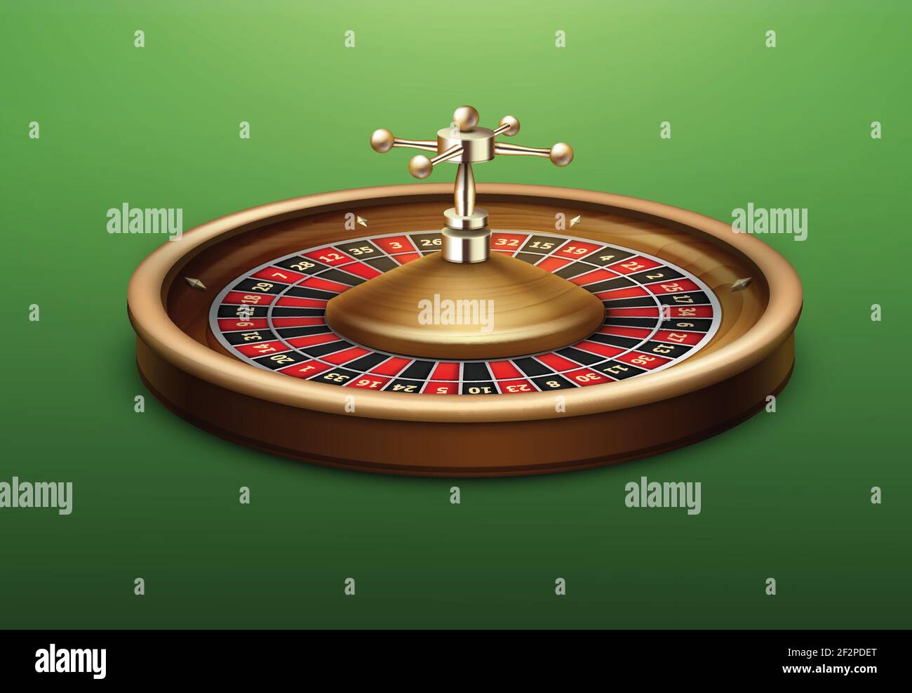 Vector realistic casino roulette wheel side view isolated on green ...
