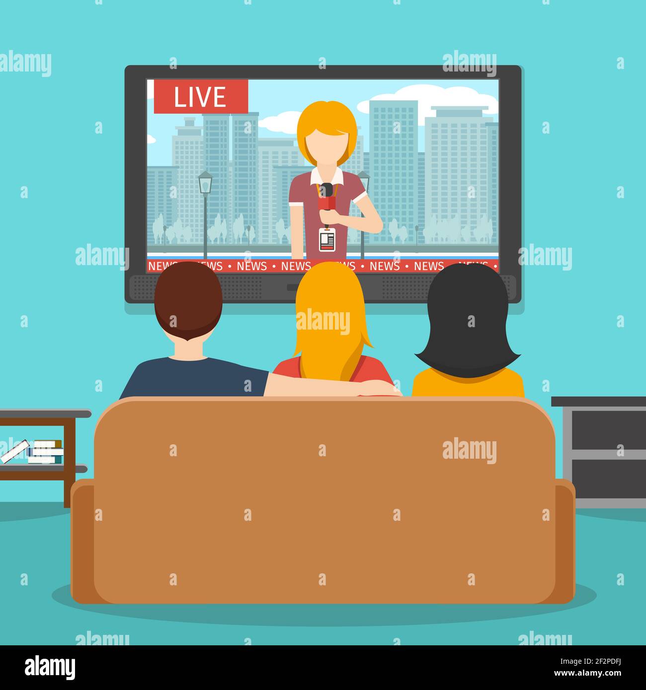 People watching news on television. Tv news, screen and sofa, man ...