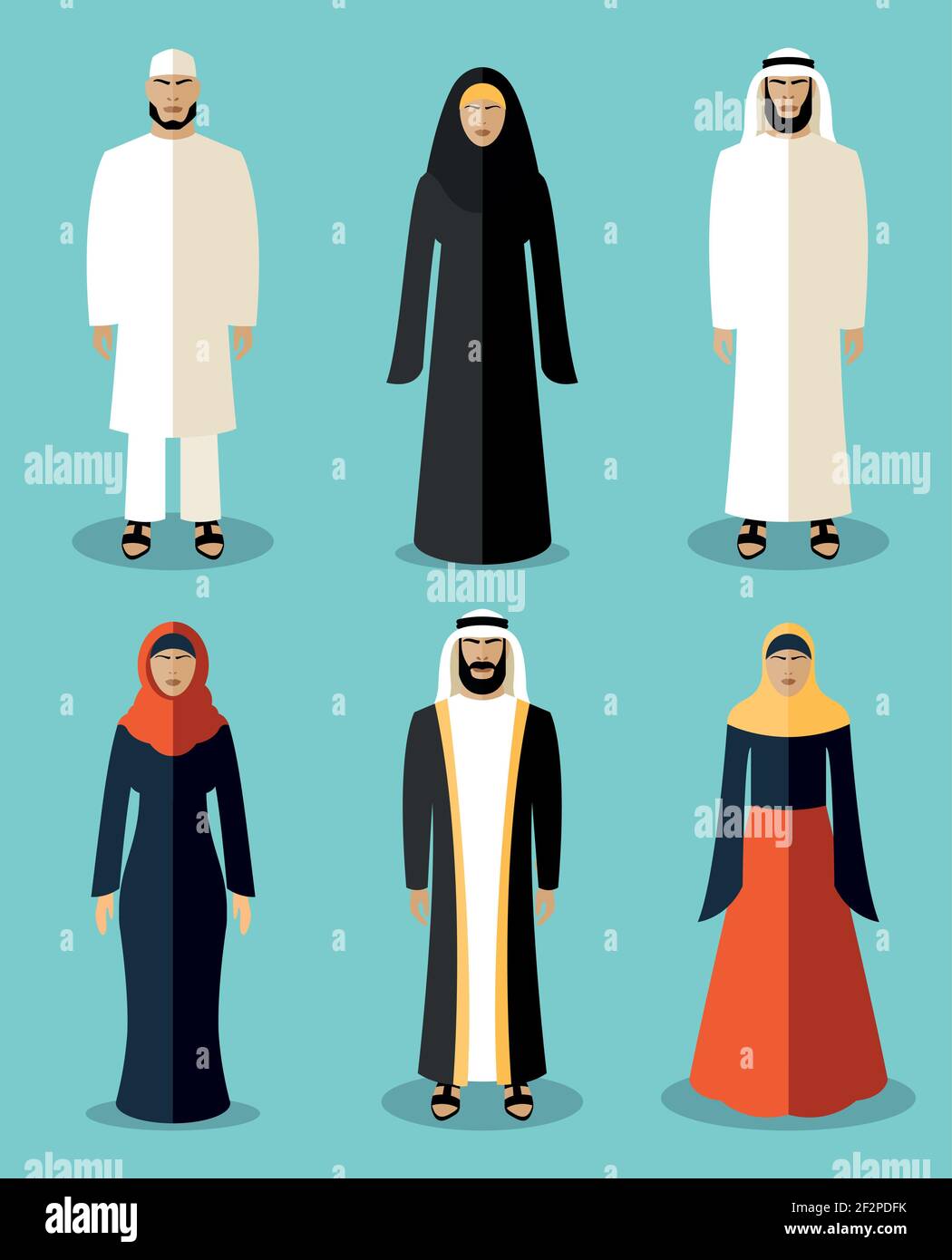 Muslim people flat icons. Traditional culture arabic, people arabian ...