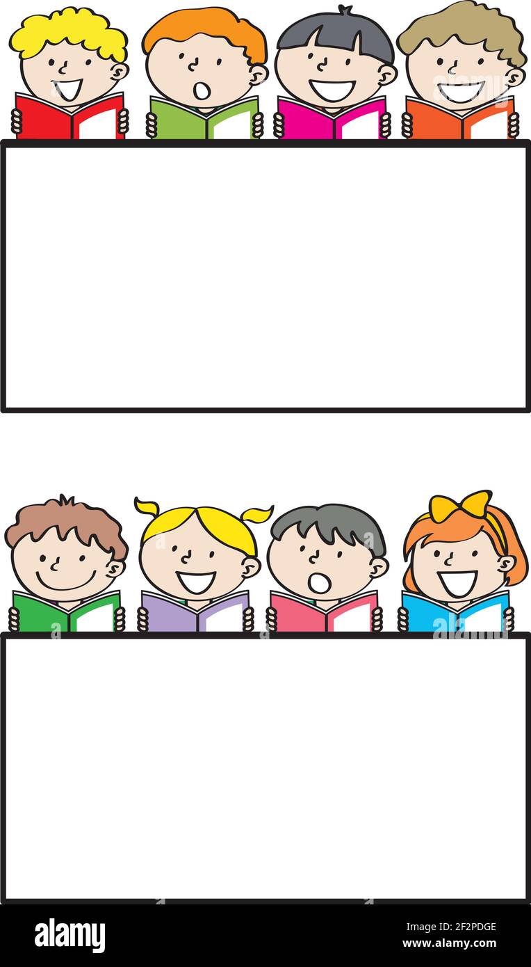 vector cartoon children reading border frame speech bubble background ...