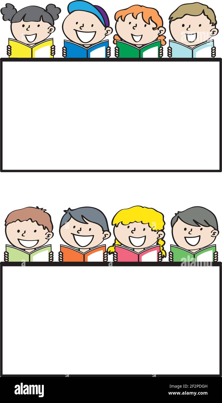 vector cartoon children reading border frame speech bubble background ...