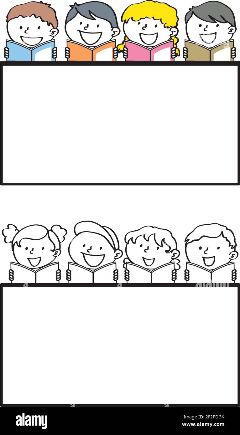 vector cartoon children reading border frame speech bubble background ...