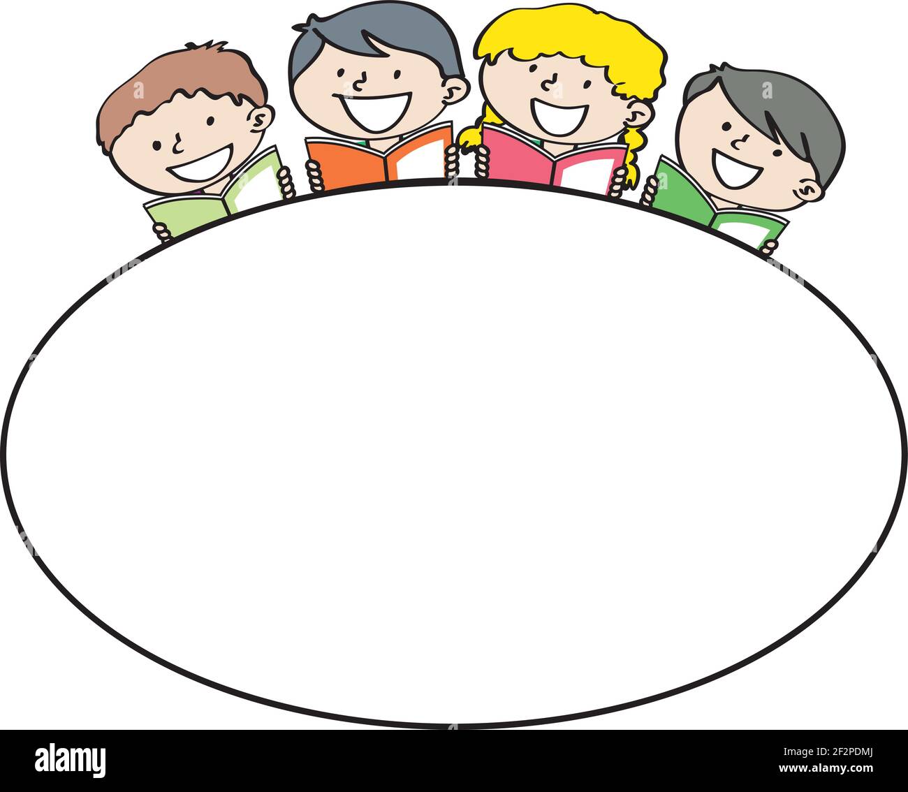 vector cartoon children reading border frame speech bubble background ...