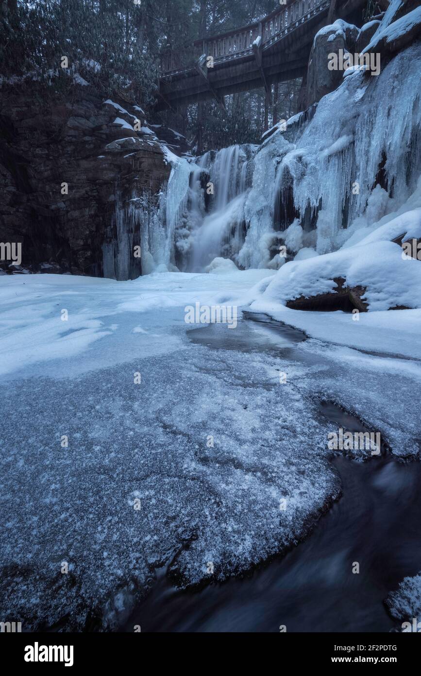 A morning blue hour shot of Elakala Falls in Blackwater Falls State ...