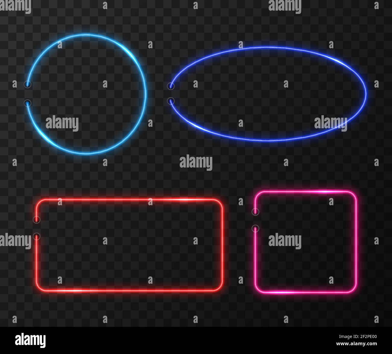 Neon frames vector set on black transparent background. Frame light ...
