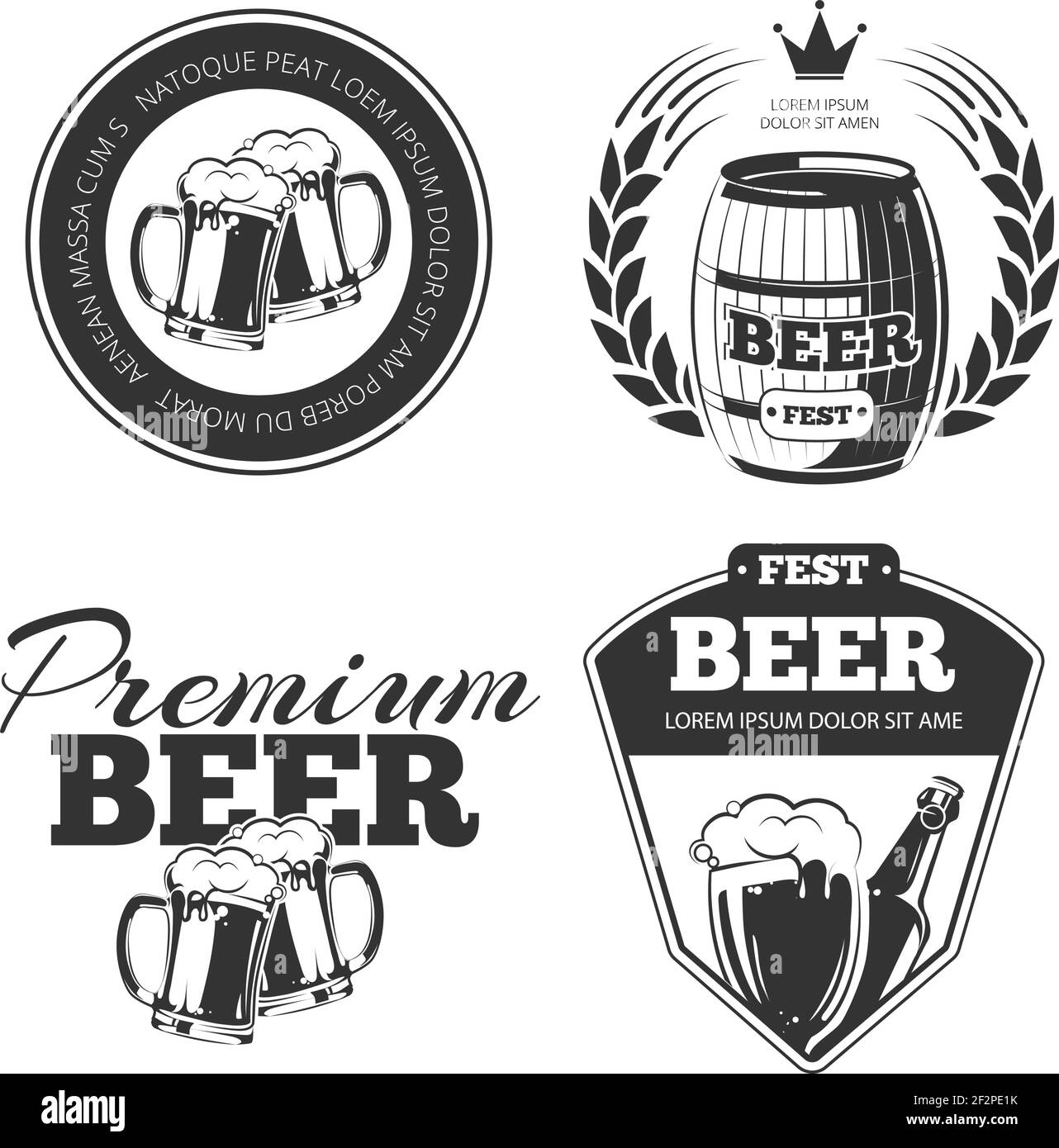 Beer festival vector emblems, labels, badges, logos set. Bottle beer ...