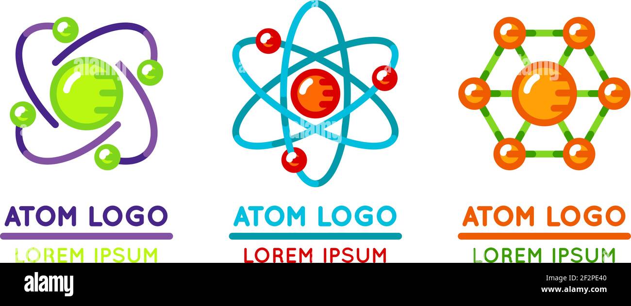 Atom logo set in flat style. Microscopic nuclear particle. Vector ...
