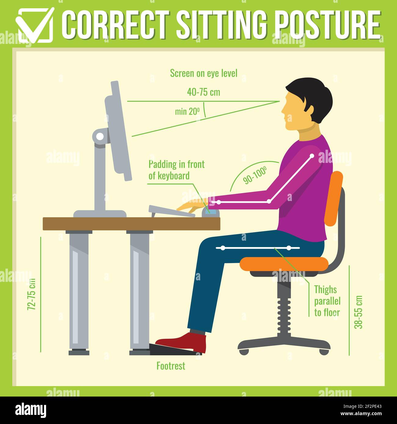 Correct health sitting posture body in infographics style. Vector ...