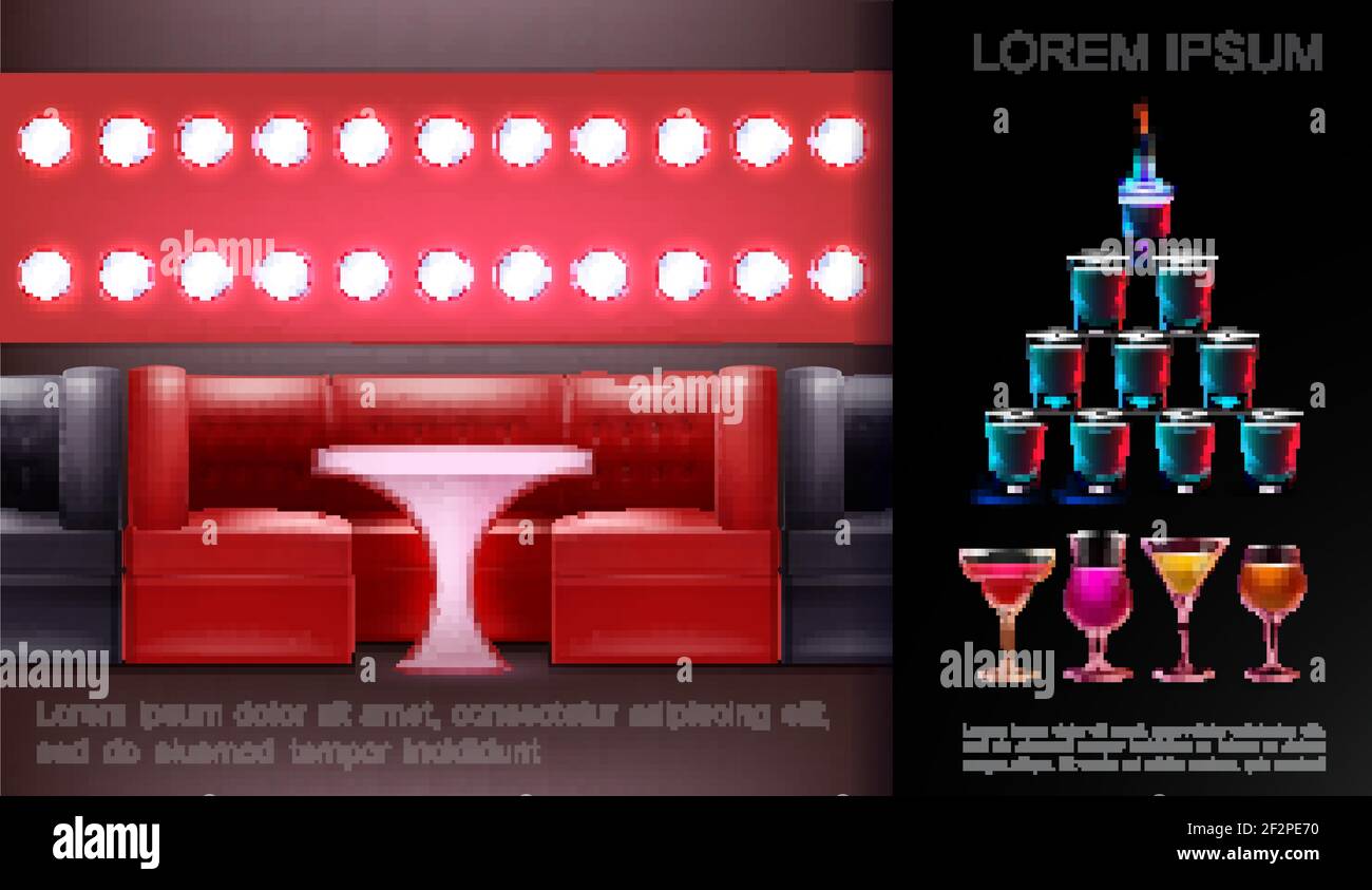 Realistic modern night party concept with sofa table spotlights ...