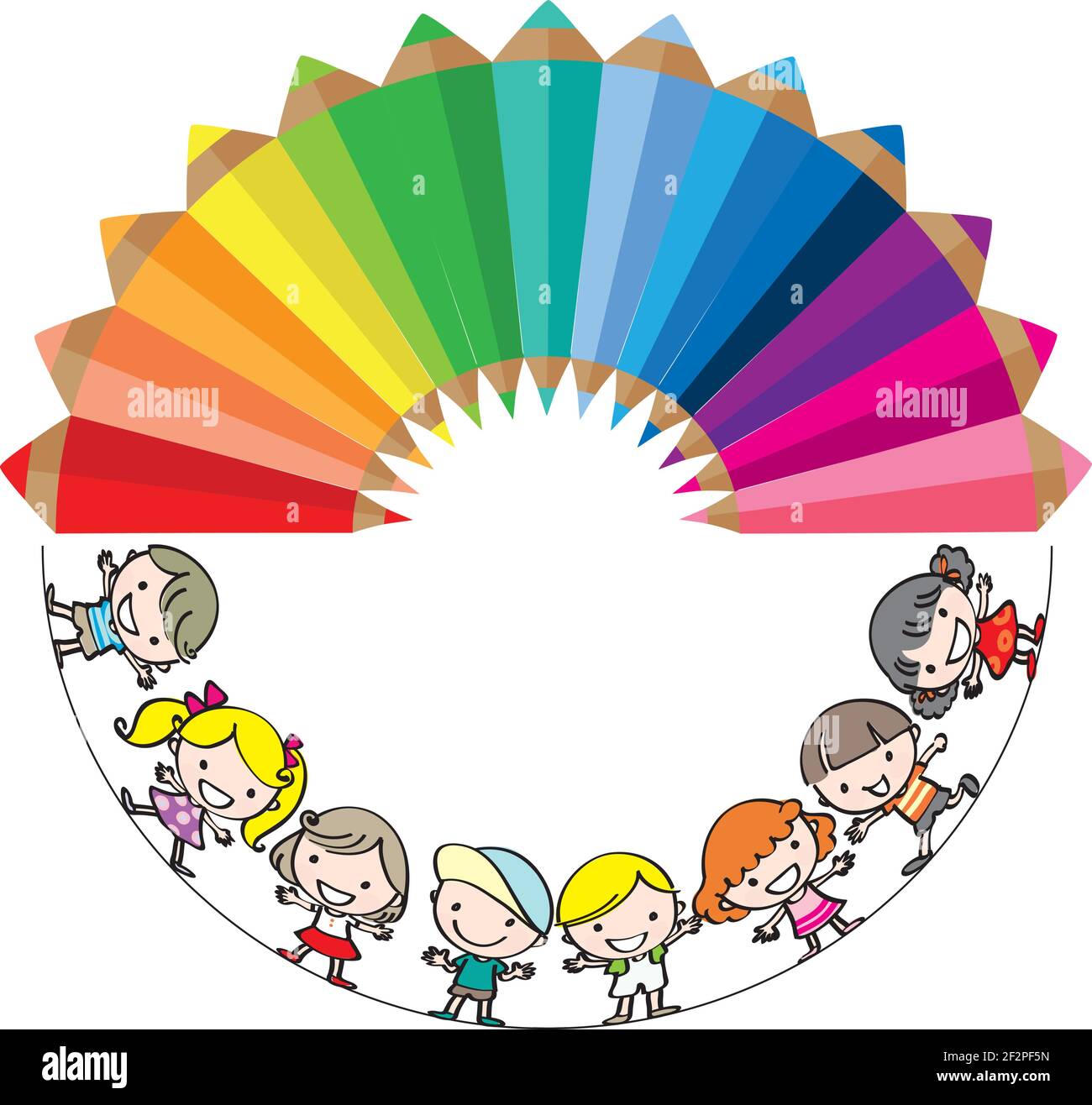 vector cartoon children with rainbow colour pencil background Stock ...