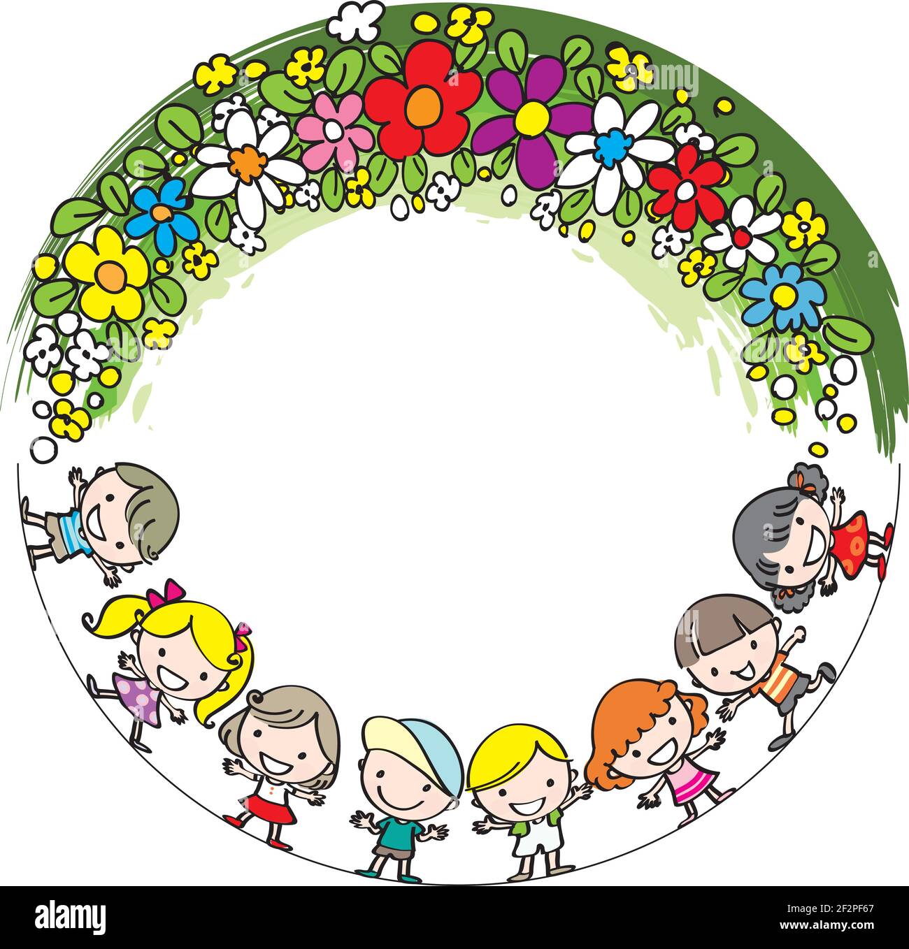 vector cartoon children with flowers garden Stock Vector Image & Art ...