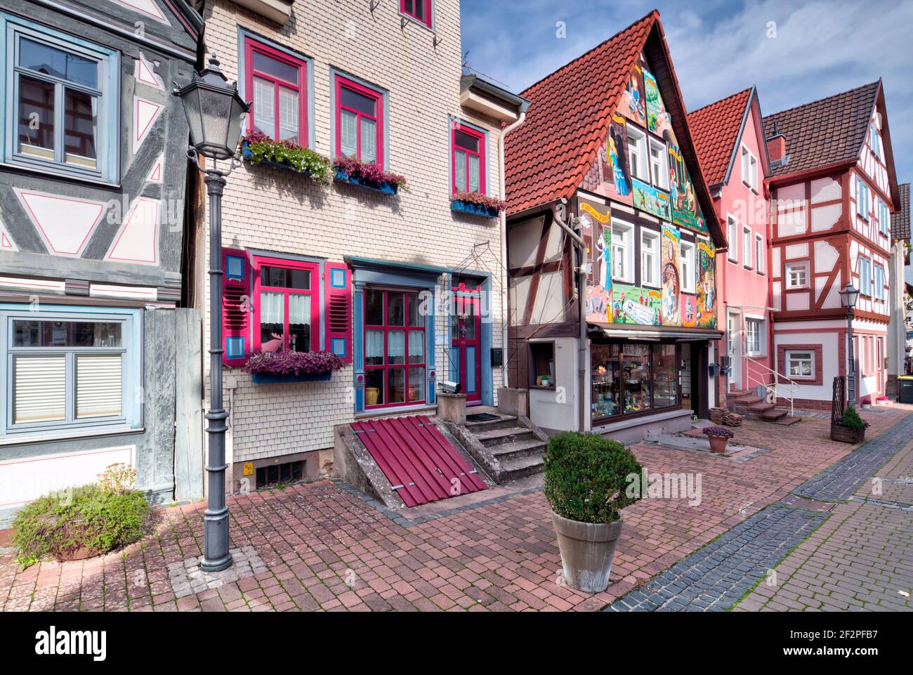 Bruder Grimm Strasse, house facade, half-timbered, historic old town ...
