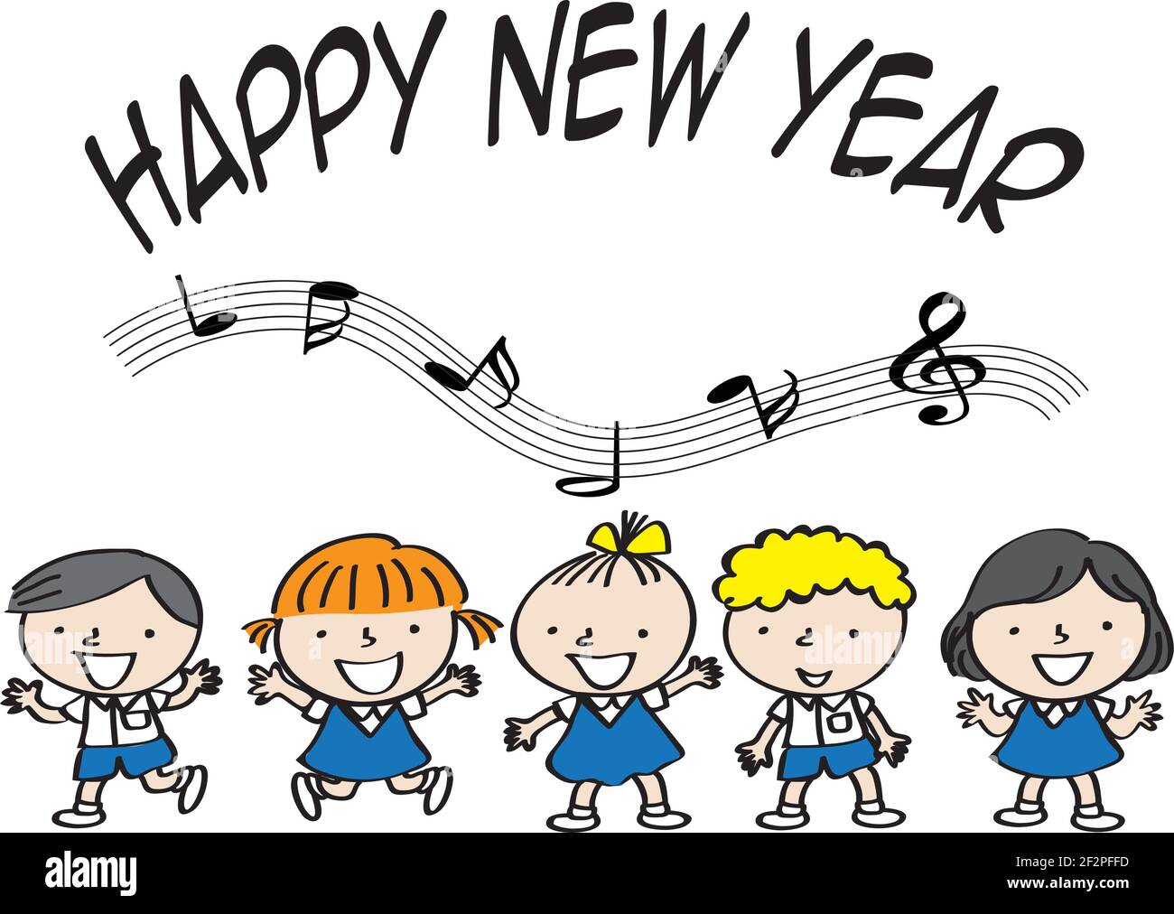 vector cartoon school children with music happy new year Stock Vector ...