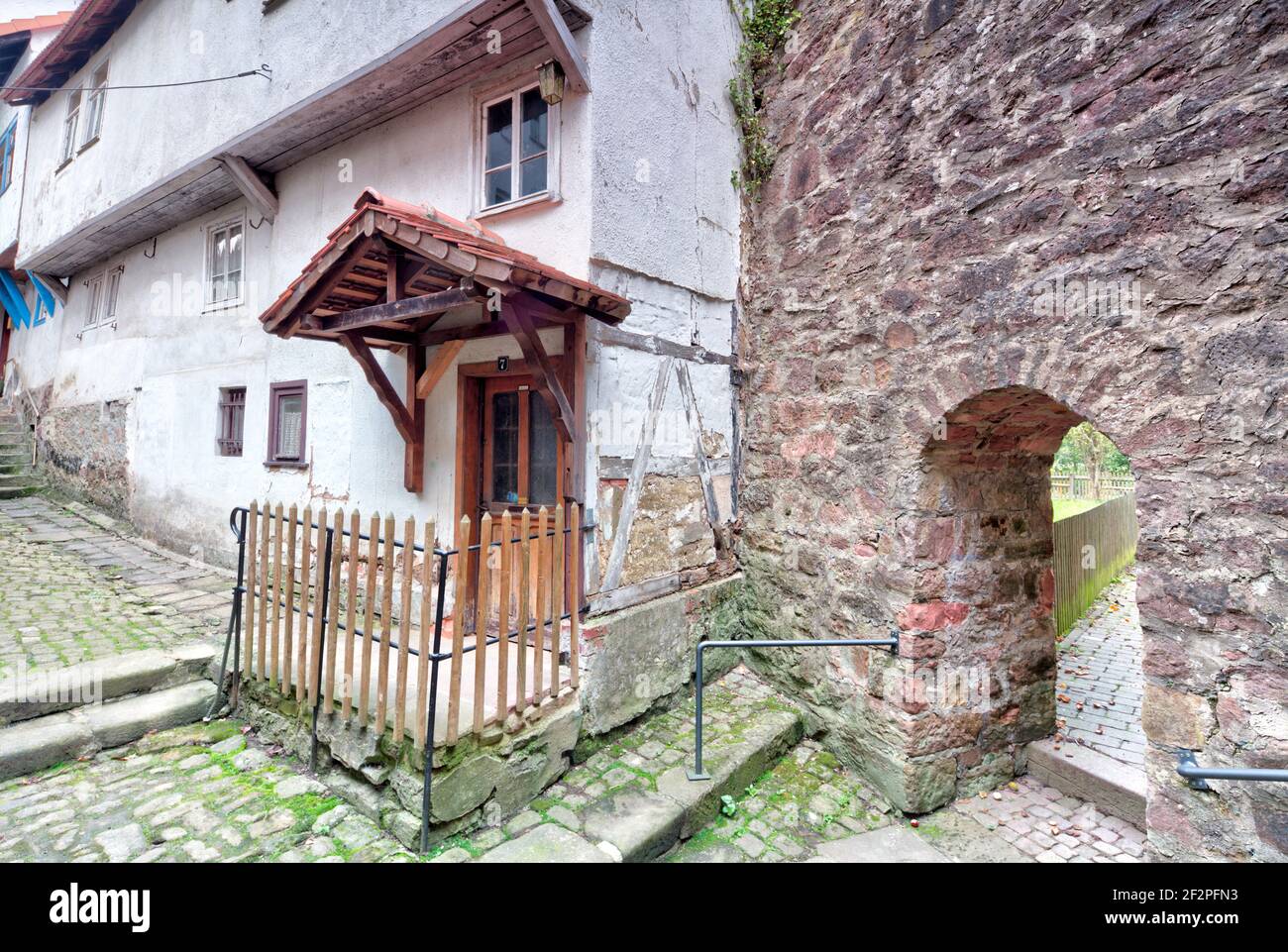 House facade, front door, city wall, historic old town, Steinau an der ...