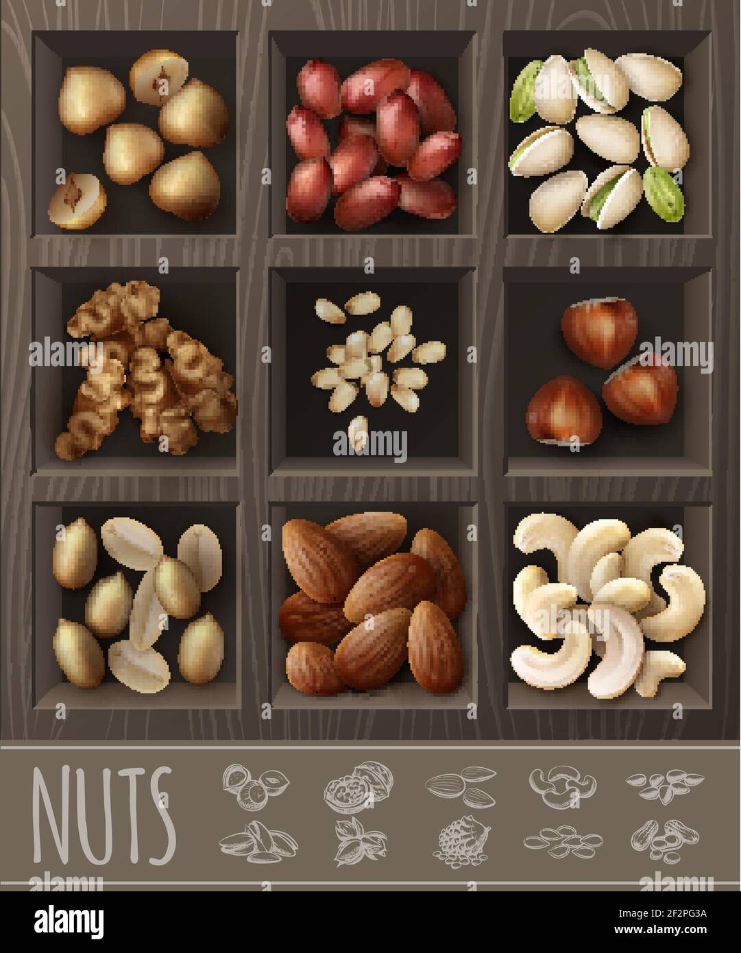 Realistic organic nuts advertising template with walnut peanut almond ...