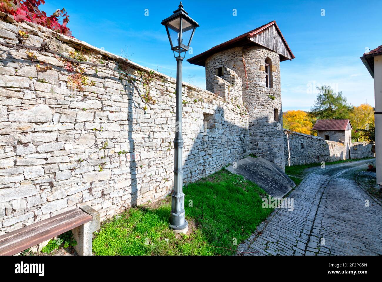 City wall, city tower, house facade, autumn, historic town center ...