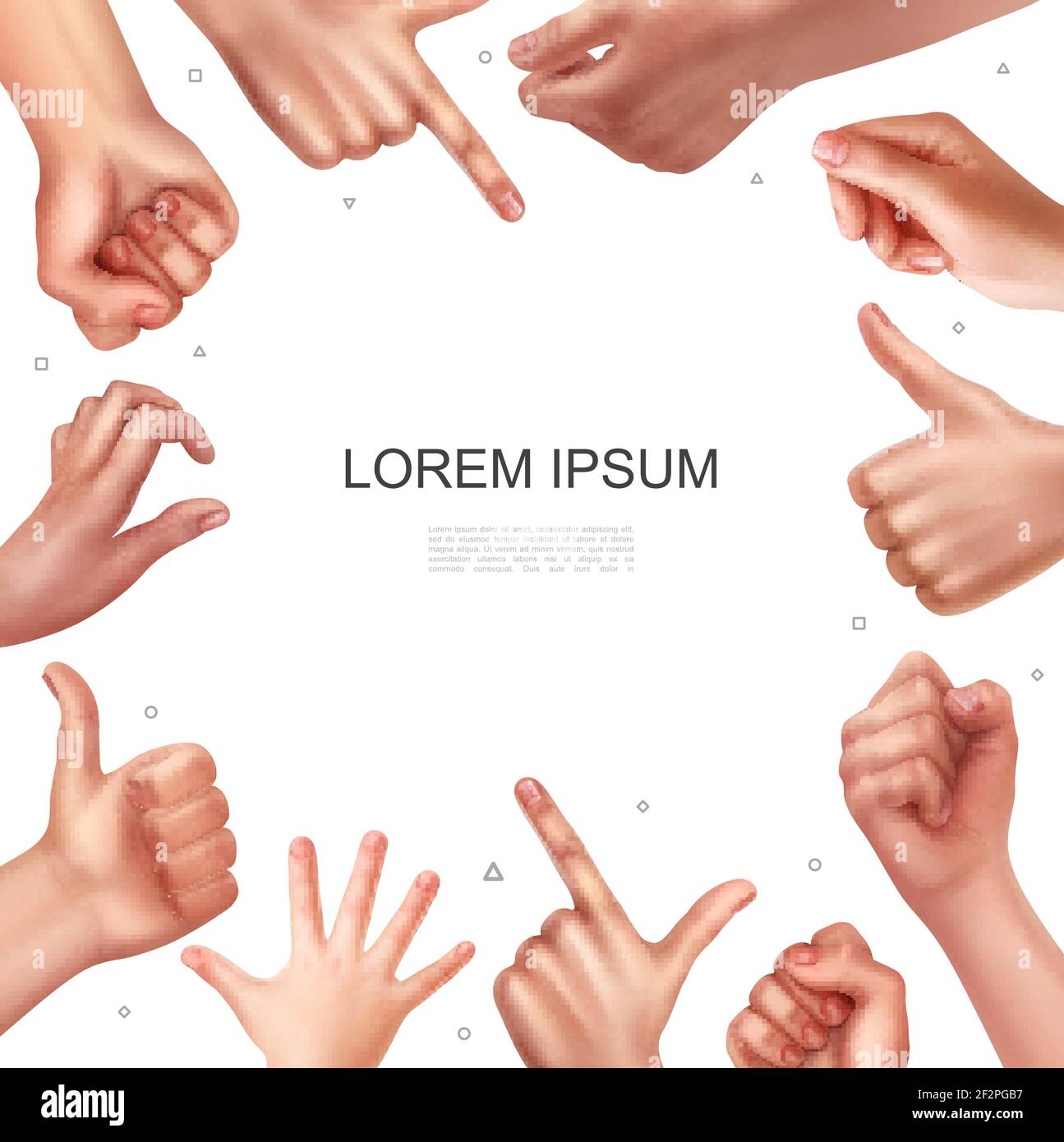 Realistic hand gestures template with women and children hands in ...