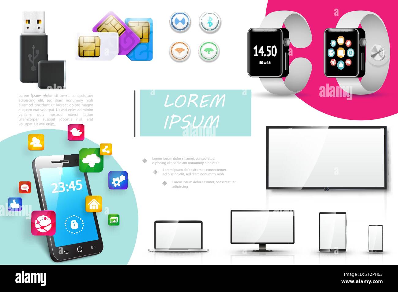 Realistic digital devices composition with usb flash drive sim cards ...