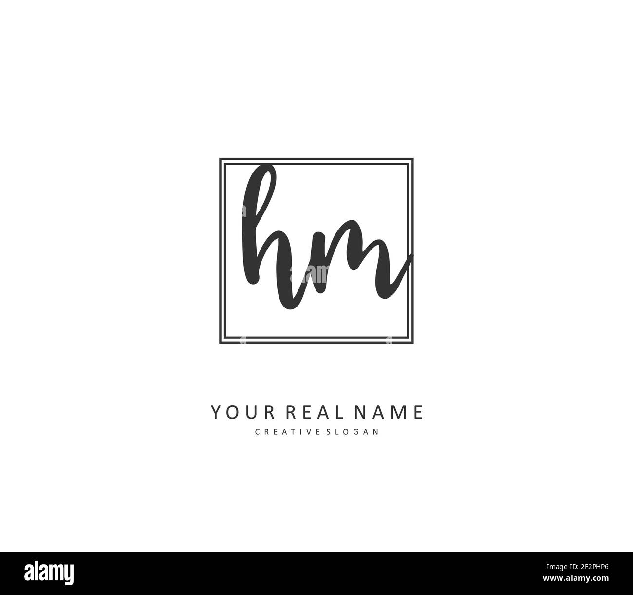 H M HM Initial letter handwriting and signature logo. A concept handwriting initial logo with ...
