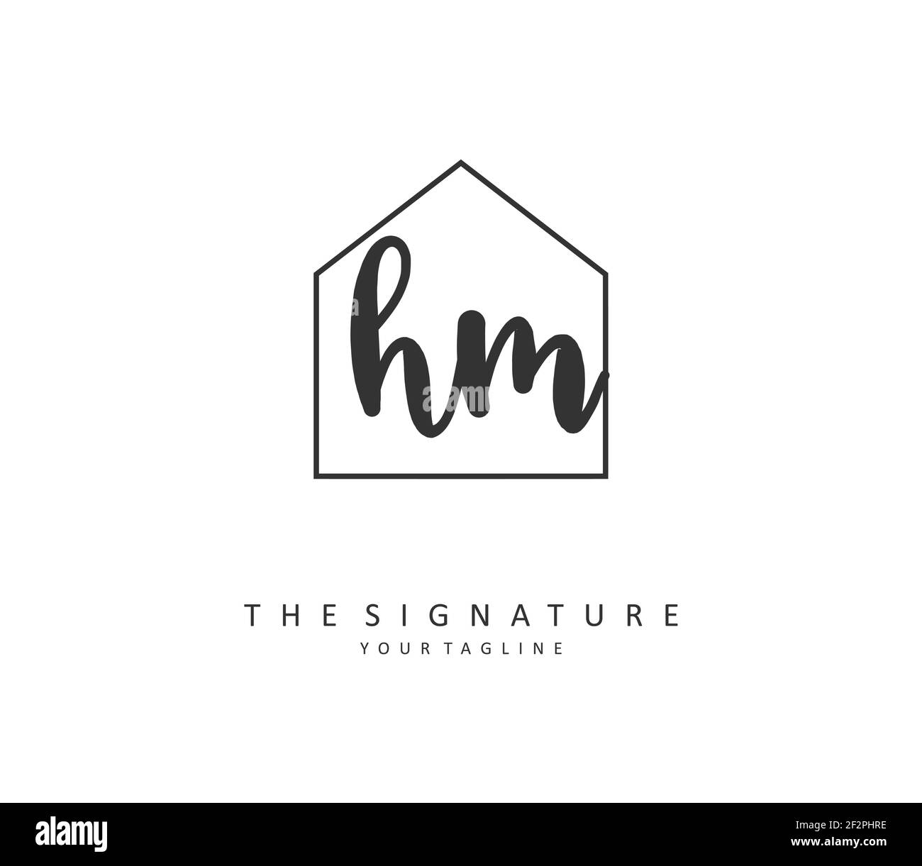 H M HM Initial letter handwriting and signature logo. A concept handwriting initial logo with ...