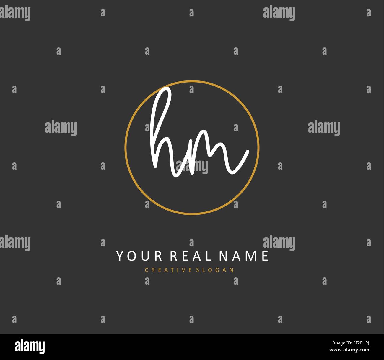 H M HM Initial letter handwriting and signature logo. A concept ...