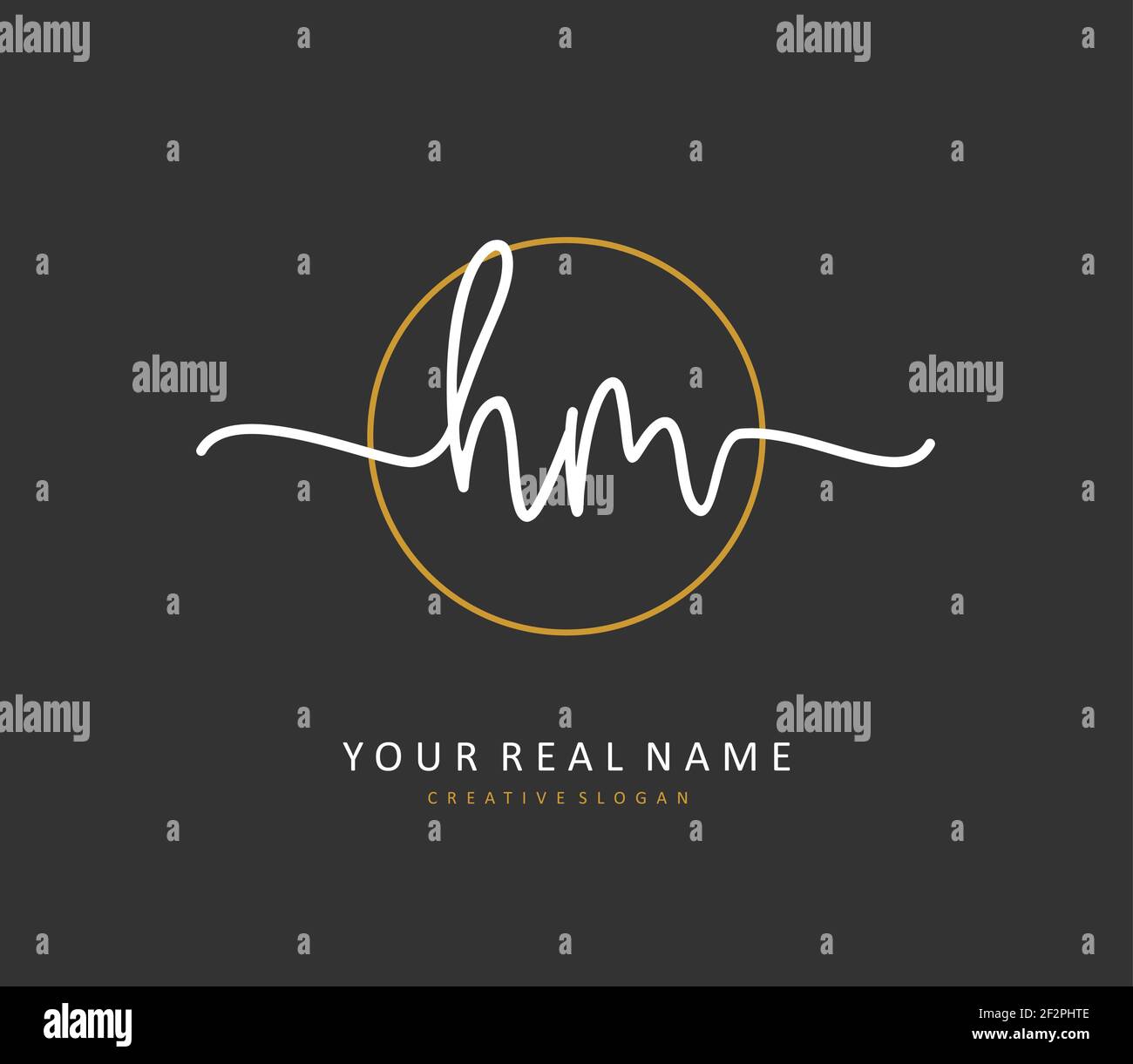 H M HM Initial letter handwriting and signature logo. A concept handwriting initial logo with ...