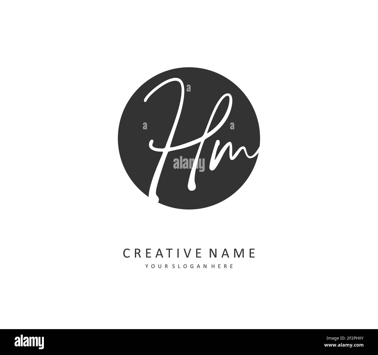 H M HM Initial letter handwriting and signature logo. A concept handwriting initial logo with ...