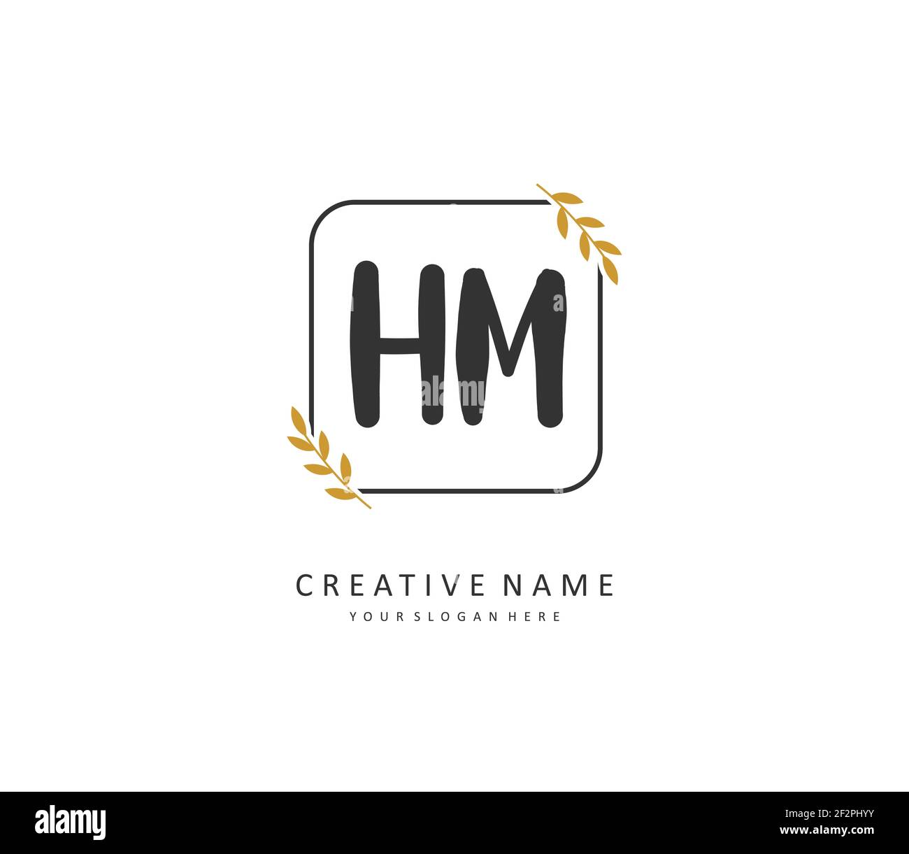 H M HM Initial letter handwriting and signature logo. A concept ...