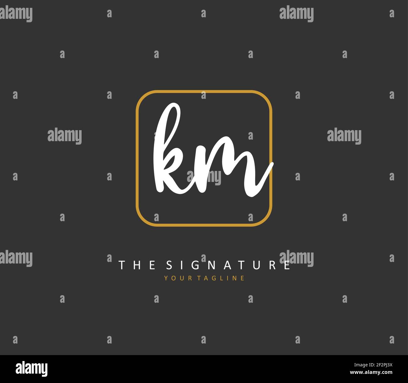 K M KM Initial letter handwriting and signature logo. A concept ...