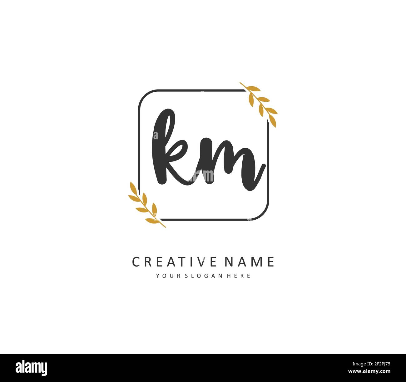 K M KM Initial letter handwriting and signature logo. A concept ...