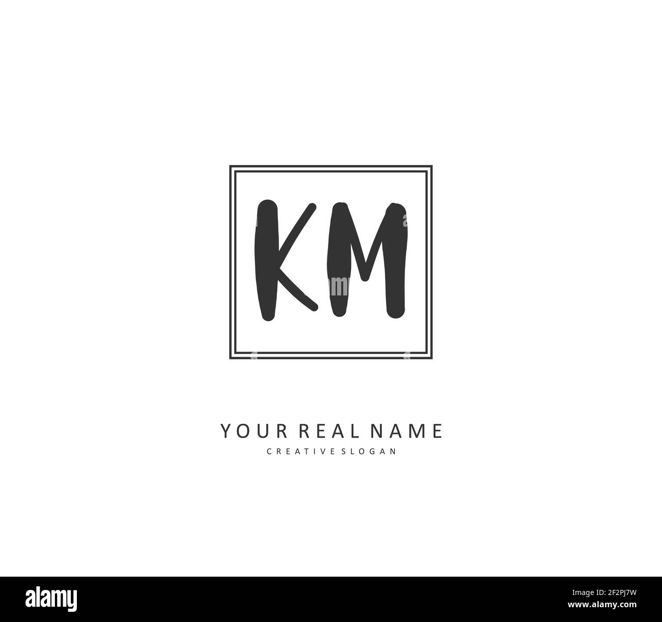K M KM Initial letter handwriting and signature logo. A concept ...