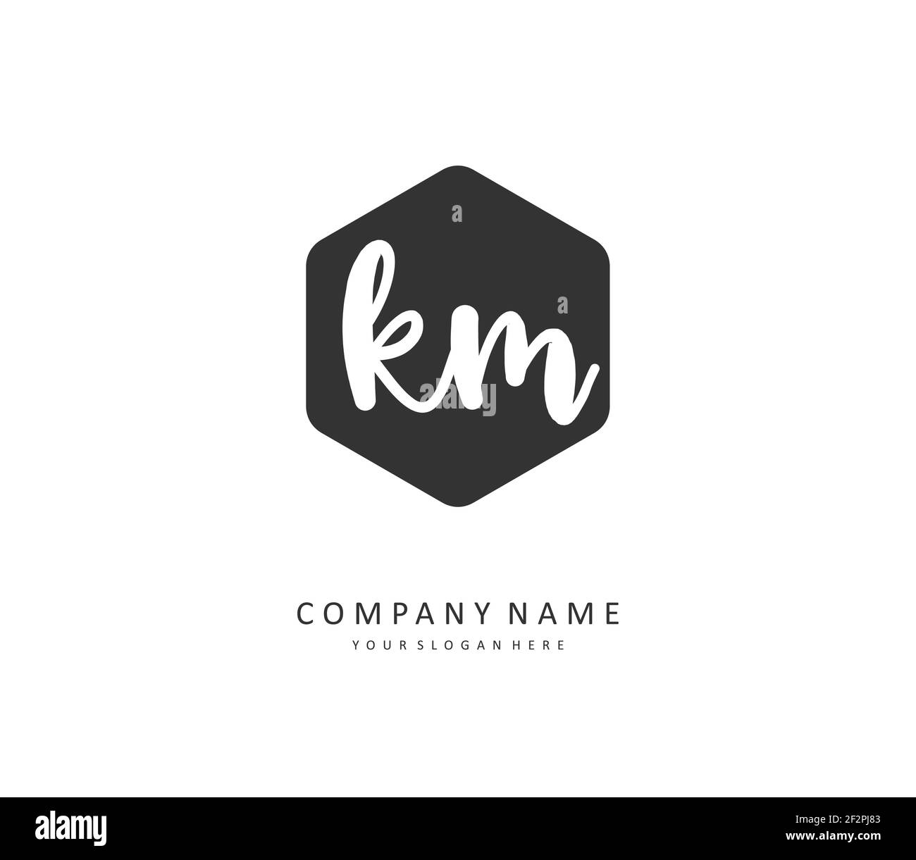 K M KM Initial letter handwriting and signature logo. A concept ...
