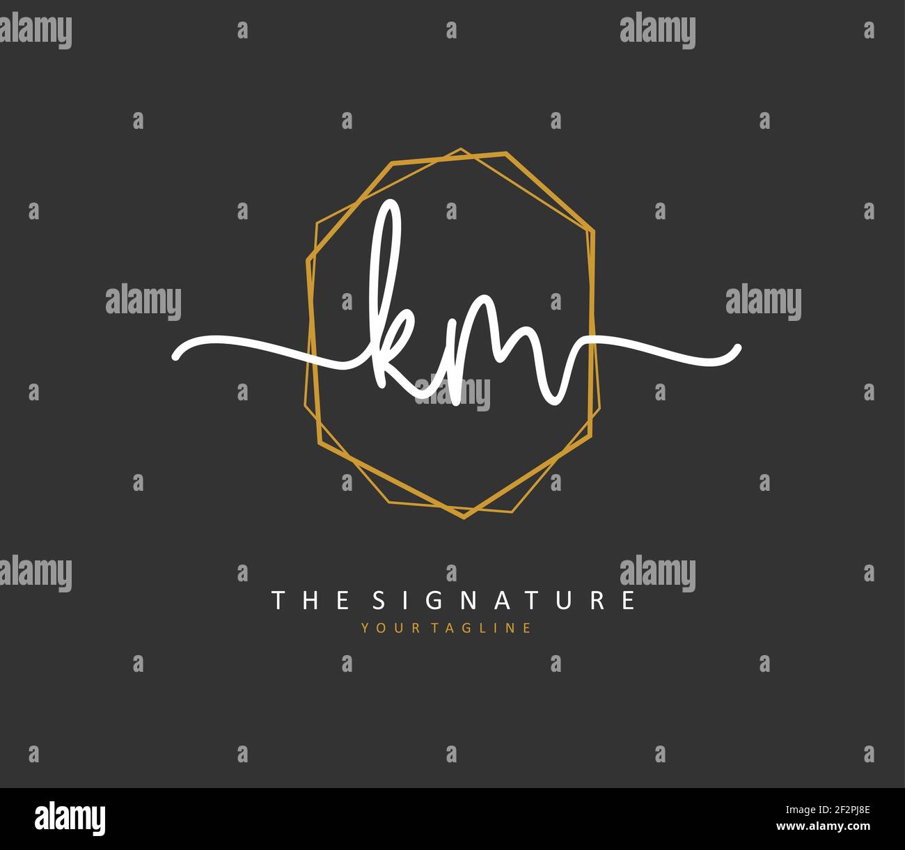 K M KM Initial letter handwriting and signature logo. A concept ...