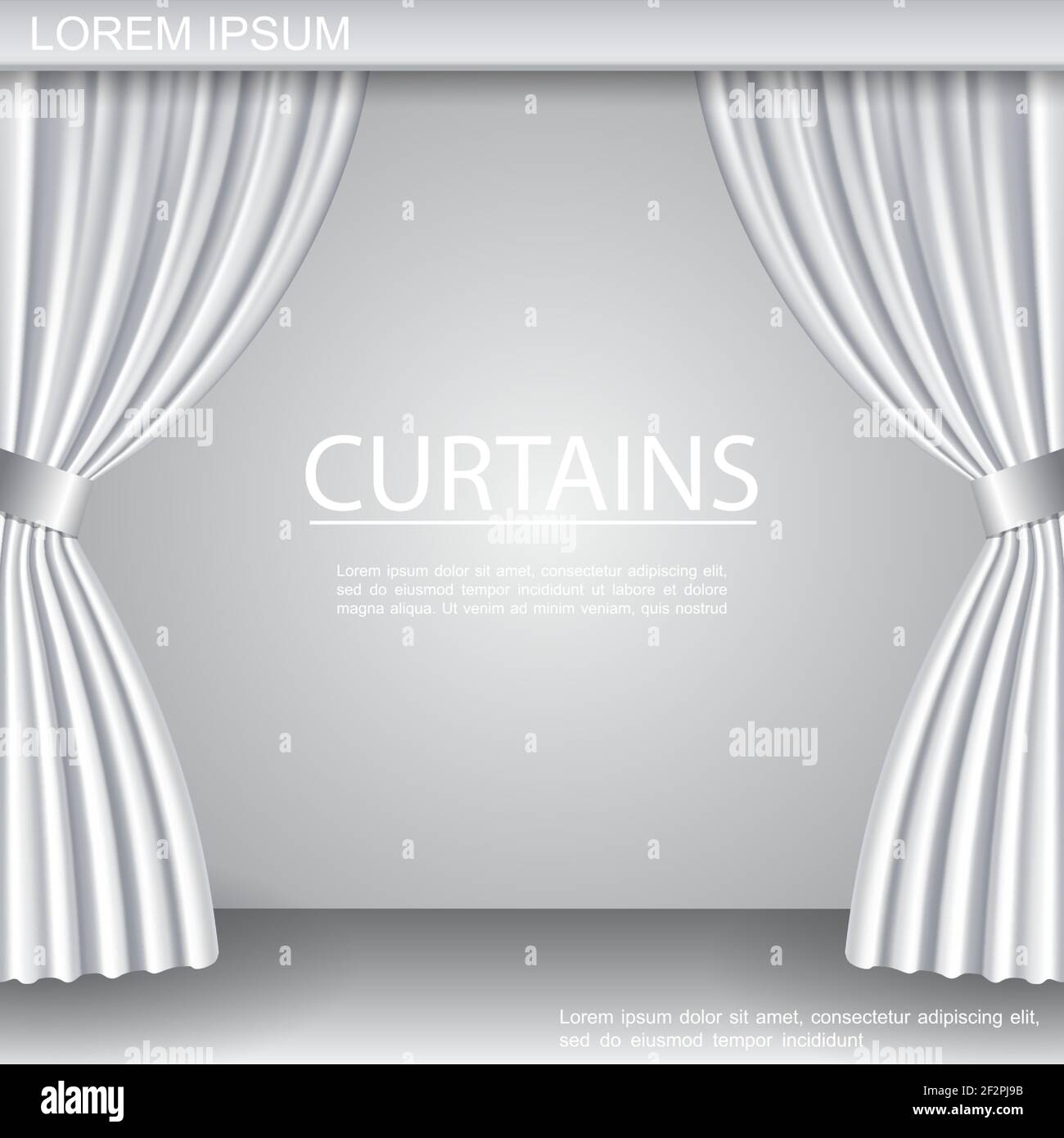 White luxurious elegant opened curtains template on theater stage in ...