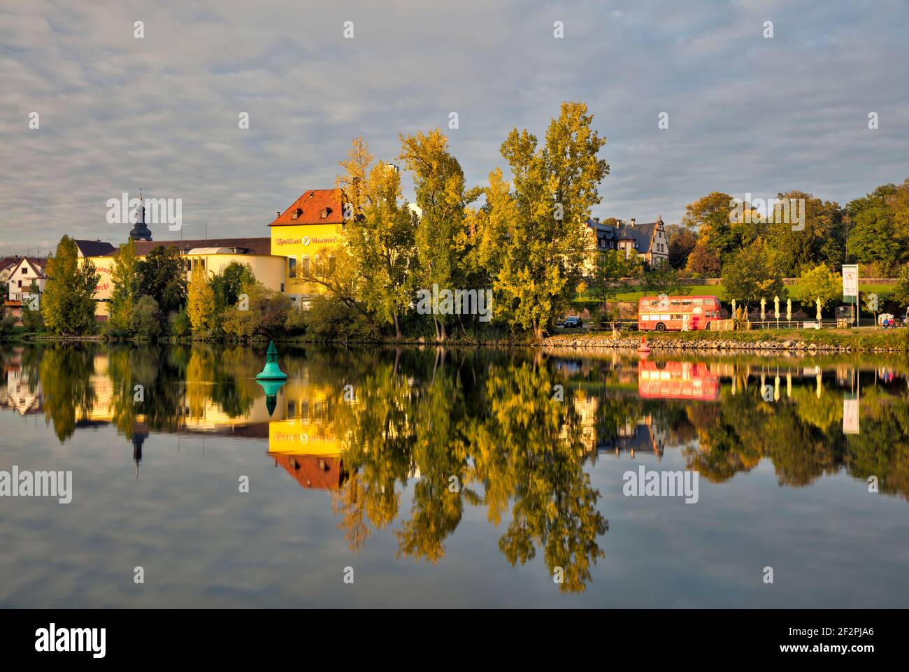 View over Main, river, old town, on, Kreuzwertheim, Spessart brewery ...