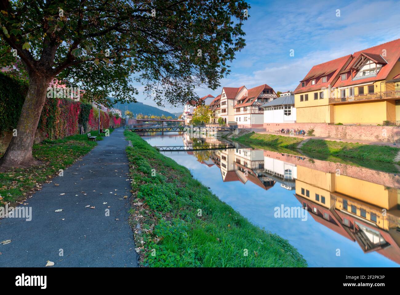 View over Tauber river, measuring bridge, Tauber bridge, old town ...